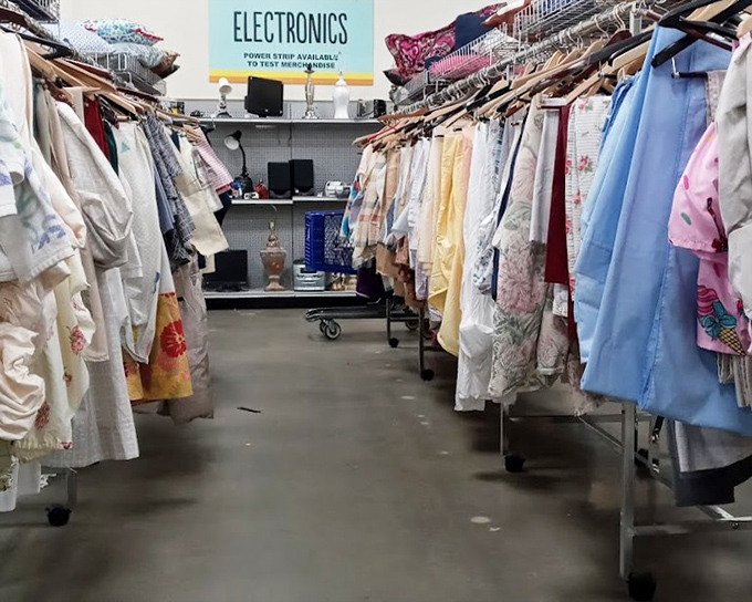 Between racks of vintage dresses, the electronics section peeks out&mdash;a tech time capsule where yesterday's gadgets find tomorrow's enthusiasts.