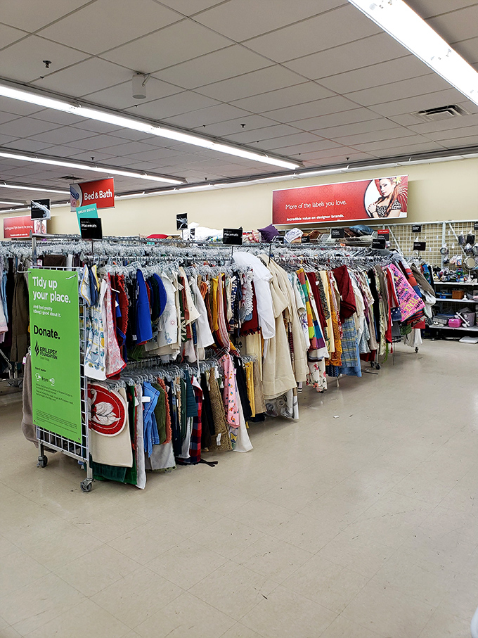 The linens and bedding section offers fresh starts at gentle prices. These tablecloths have hosted family dinners and are ready for your gathering's gravy spills.