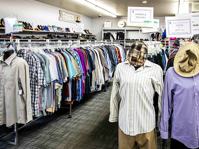 Men's shirts lined up like soldiers ready for their next mission: making someone look sharp without sharpening their credit card.