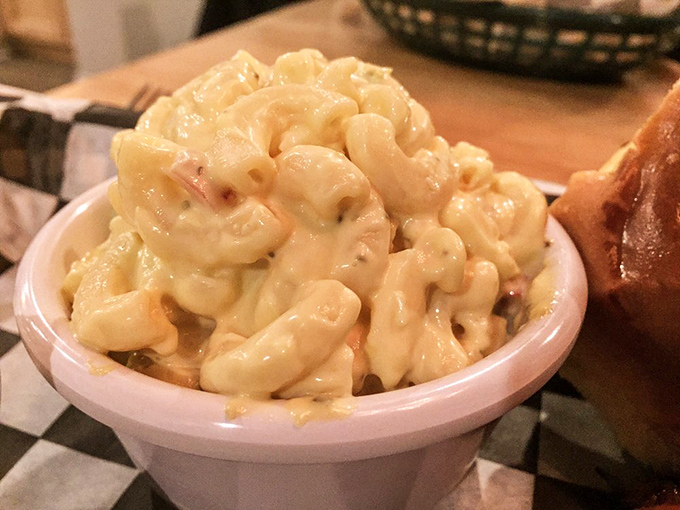 Mac and cheese so creamy it should be illegal, sitting there innocently while plotting to ruin your diet plans.