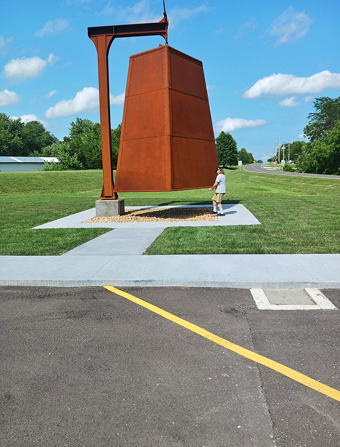 This gentleman discovered the perfect spot for contemplating life's important questions, like "Why not a giant cowbell?"