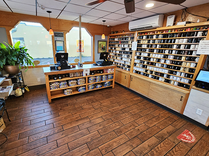 The merchandise corner at Golden Egg isn't just a shop&mdash;it's a shrine to breakfast devotion where coffee mugs become souvenirs of epic morning feasts.