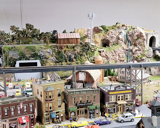 The model train layout offers miniature adventures for those who've had plenty of life-sized ones already.