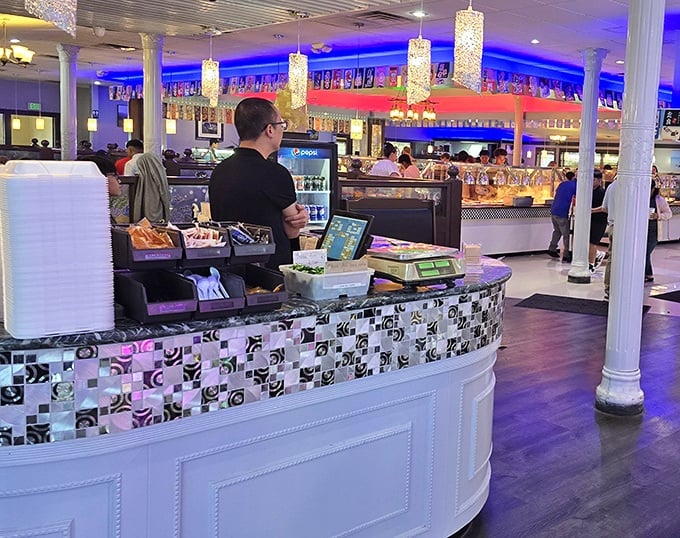 The command center of culinary operations. That mosaic-tiled counter is where empty plates go to dream of their next adventure.