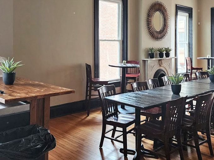 The dining room's elegant simplicity lets the food be the star, with touches of greenery adding just the right warmth.