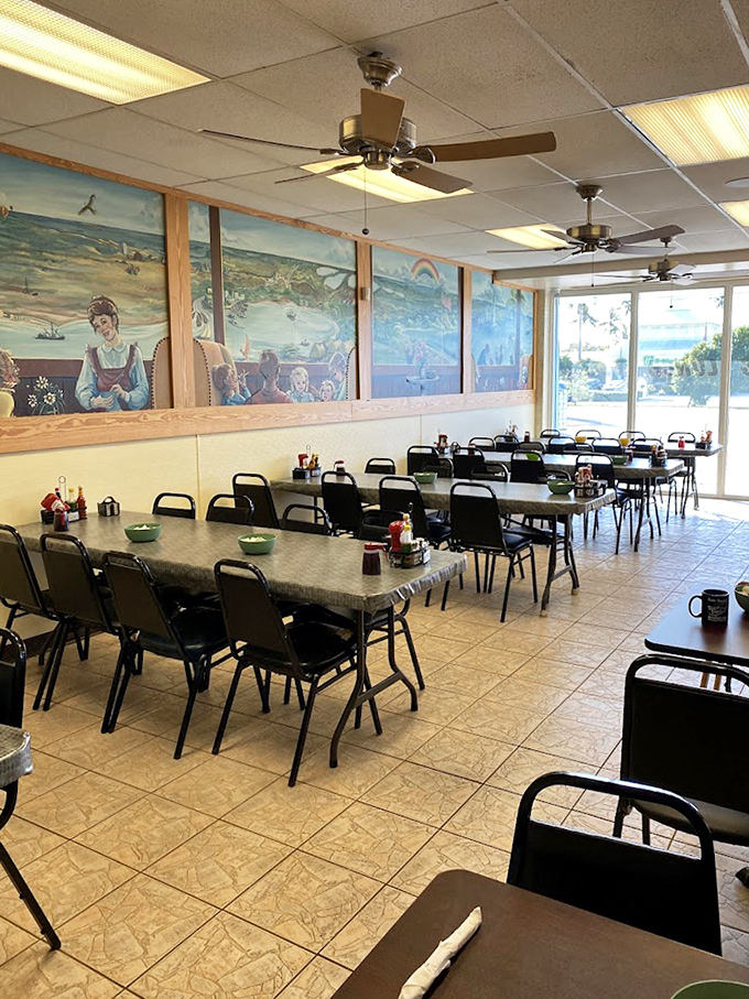 Colorful murals and simple tables create that perfect "come as you are" atmosphere. No pretension, just good food and good company.