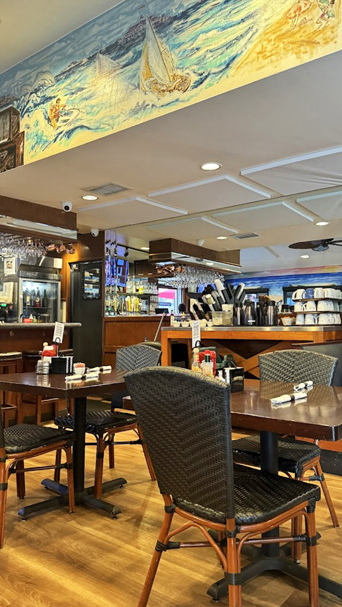 Warm wood tones and nautical touches create that rare atmosphere where both regulars and first-timers feel instantly at home.