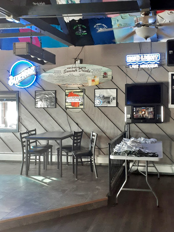 Neon beer signs and nautical decor create that perfect "I'm on vacation" atmosphere, even if you're just on your lunch break.