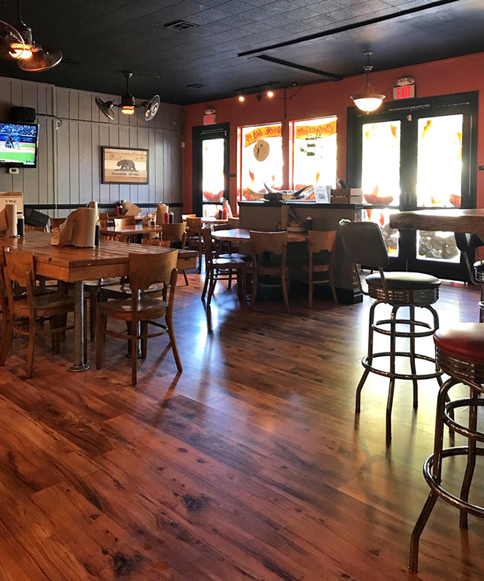 The dining room's warm wooden floors and casual seating say, "Stay awhile &ndash; your diet can wait until tomorrow."