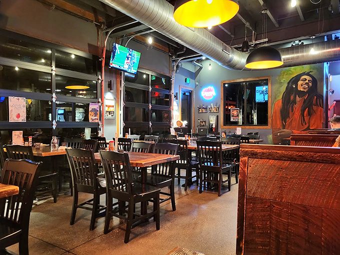 Evening at Bricks Corner: where yellow pendant lights cast the perfect glow for pizza-based decision making and life conversations.