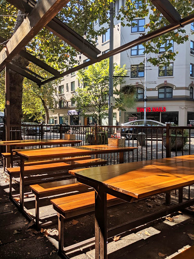 Outdoor seating where Seattle's rare sunshine feels like a special guest at your table. Urban dining with a side of people-watching.