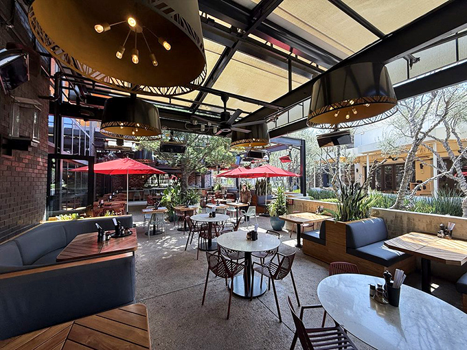 The outdoor patio strikes that perfect SoCal balance&mdash;enough shade to be comfortable, enough sunshine to remind you why you live here.