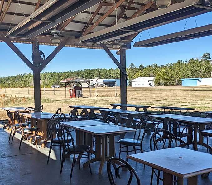 The outdoor patio offers front-row seats to the airfield, where your barbecue feast comes with the bonus entertainment of watching planes come and go.