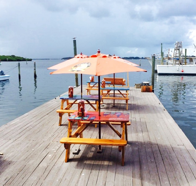 Dining with a view that can't be manufactured. Simple picnic tables on the dock offer front-row seats to Florida's natural beauty.