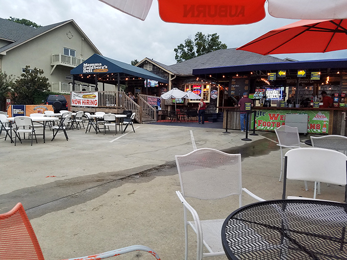 The patio doesn't just offer seating; it offers a front-row ticket to Auburn's daily parade of life, with sandwiches as the main attraction.