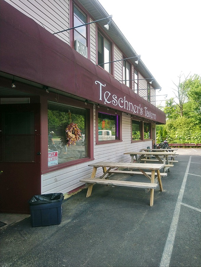 Outdoor seating for those perfect Ohio summer evenings when the temperature finally decides to behave. Simple wooden picnic tables say "come as you are."