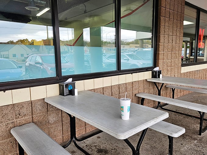 Outdoor seating for those who prefer their comfort food with a side of fresh air. Sometimes a sandwich just tastes better with a breeze.