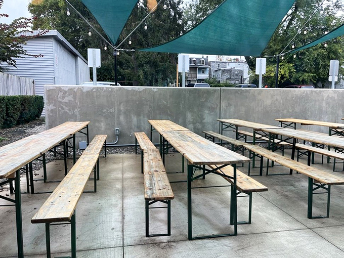 The outdoor seating area&mdash;where summer breezes complement beef brisket and conversations flow as freely as the local craft beer.