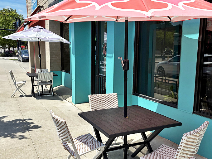 Outdoor seating for those perfect Iowa days when you want your Pad Thai with a side of sunshine and people-watching.