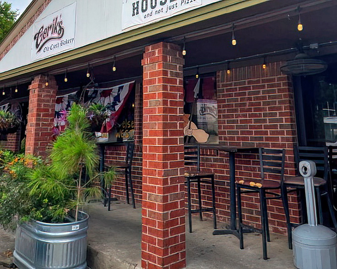 The outdoor seating area invites you to enjoy your Czech-Texan treasures al fresco, where kolache crumbs become offerings to grateful birds.