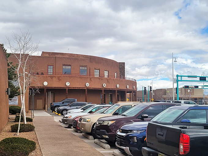 Even the parking lot honors pueblo architecture, with its earth-toned buildings standing against New Mexico's dramatic sky&mdash;the prelude to your culinary adventure.