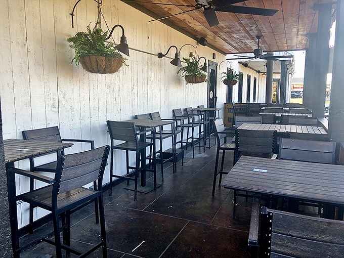 The patio seating offers a breath of fresh air – until the aroma of smoked meat reminds you why you came in the first place.