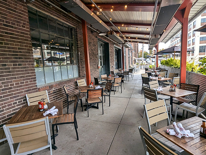 The patio at Smack Shack&mdash;where Minnesota's brief but glorious outdoor dining season meets maritime flavors under urban skies.