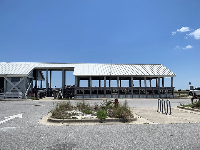The pavilion stands ready for picnics, rain showers, and those "I need five minutes out of the sun before I become a lobster" moments.