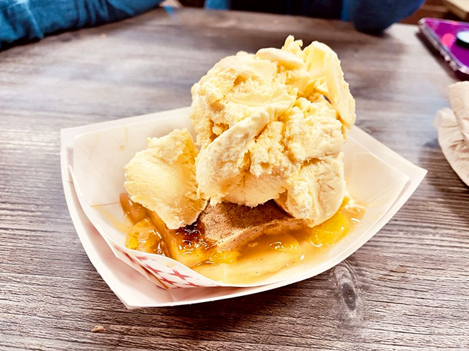 Peach cobbler à la mode, because after all that meat, you deserve something sweet and American.