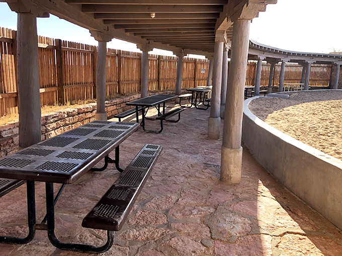 Desert dining al fresco: These picnic tables have hosted more family debates and sandwich unwrappings than a United Nations of lunch.