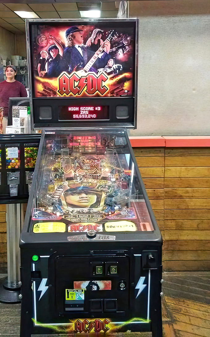 Between bites, challenge yourself to an AC/DC pinball showdown&mdash;because nothing aids digestion like the thrill of hitting a high score.