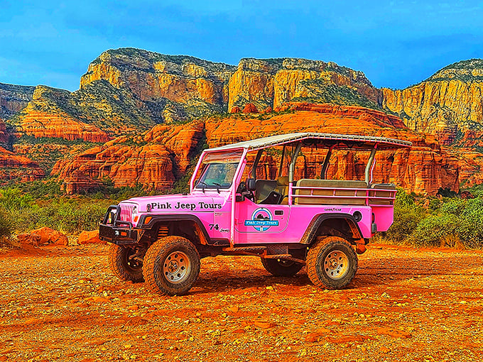 The pink jeep doesn't blend in&mdash;and that's entirely the point. Like wearing a tuxedo to a beach party, it's confidently out of place.