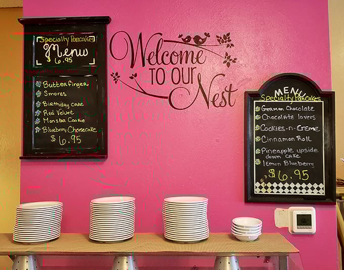 Welcome messages and specialty menus hint at the personalized service waiting inside this cozy.