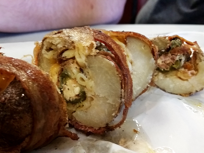 Bacon-wrapped potatoes that make you question why all potatoes don't come dressed in pork. A starch-and-fat marriage made in heaven.