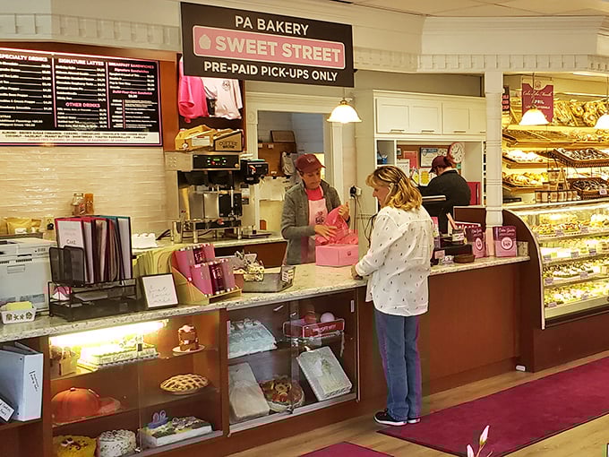 The pickup counter—that magical threshold where dreams packaged in pink boxes become delicious reality.