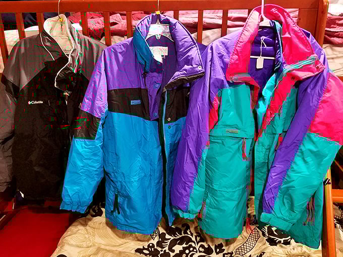The neon ski jacket collection screams "1990s slope style!" These vibrant winter warriors are ready for both mountain adventures and retro fashion statements.