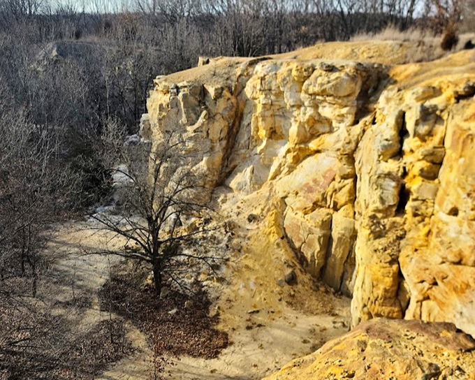 Winter strips the landscape to its essential elements, revealing the golden majesty of these ancient rock formations carved by time and water.