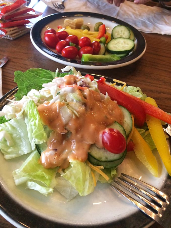 The salad bar offers a token nod to nutrition before you dive headfirst into the comfort food that brought you through those doors.