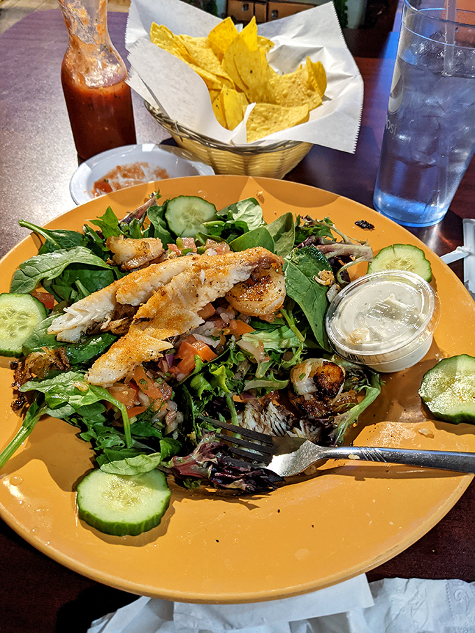 A salad that doesn't apologize for being healthy&mdash;grilled chicken and fresh greens playing nicely with cucumber coins that add refreshing crunch between bites of protein.