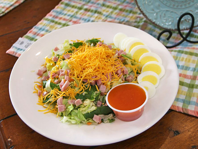 A chef's salad that actually satisfies, with cheese and ham playing the starring roles while hard-boiled eggs wait patiently in the wings.
