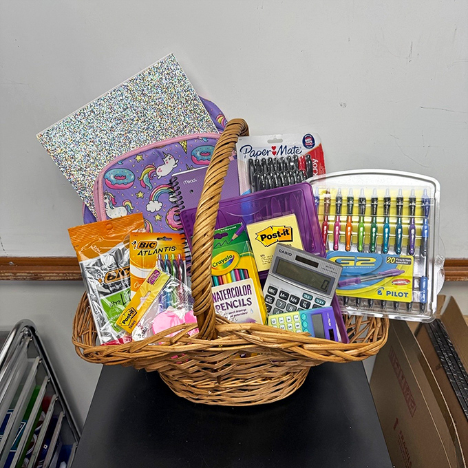 School supply bonanza! This basket represents the holy grail for budget-conscious parents facing the annual back-to-school shopping gauntlet.