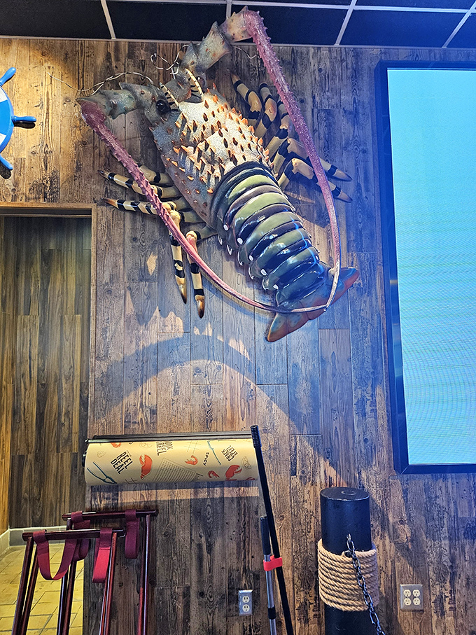 A colorful lobster art piece dominates the wall, reminding you exactly why you came&mdash;for spectacular seafood in unexpected places.