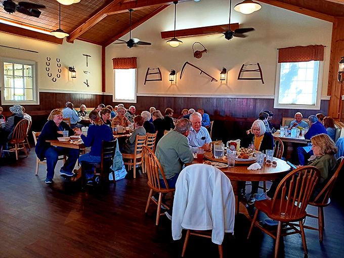 The dining room buzzes with the symphony of Southern dining&mdash;forks clinking, conversations flowing, and the occasional "pass those biscuits, please."