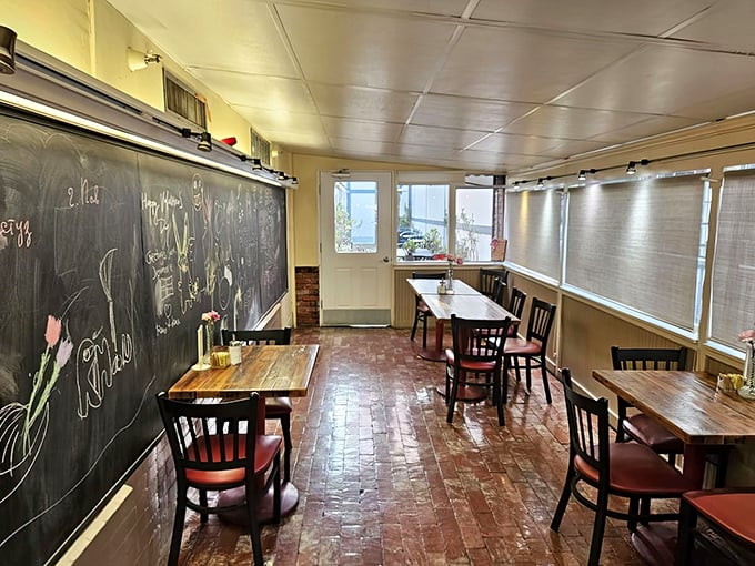 The chalkboard dining area offers a schoolhouse charm where the only lesson is how to properly savor every bite of Danish deliciousness.
