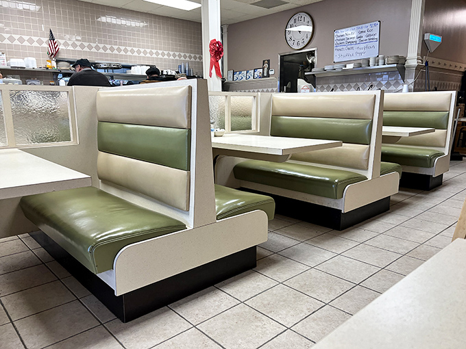 Classic booth seating arranged for maximum comfort and minimal eavesdropping. Though overhearing food recommendations is half the fun.