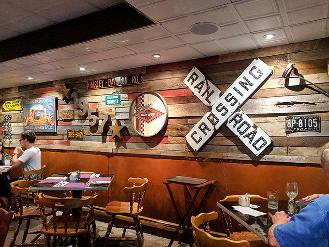 The railroad crossing sign isn't just decoration&mdash;it's a warning that your diet plans are about to be derailed in the most delicious way possible.