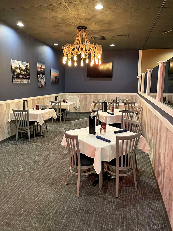Intimate seating areas with warm wood accents and distinctive lighting create cozy corners for conversation. Supper clubs understand the art of ambiance.