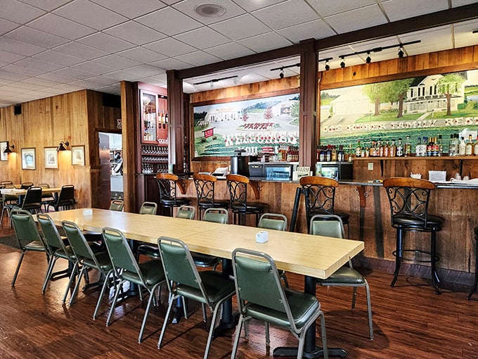 The bar area isn't just for drinks&mdash;it's command central for strategic dining plans and post-meal recovery discussions.