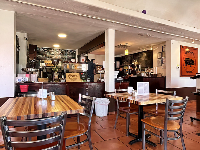 Spacious seating area accommodating everyone from solo coffee sippers to chatty breakfast crews.