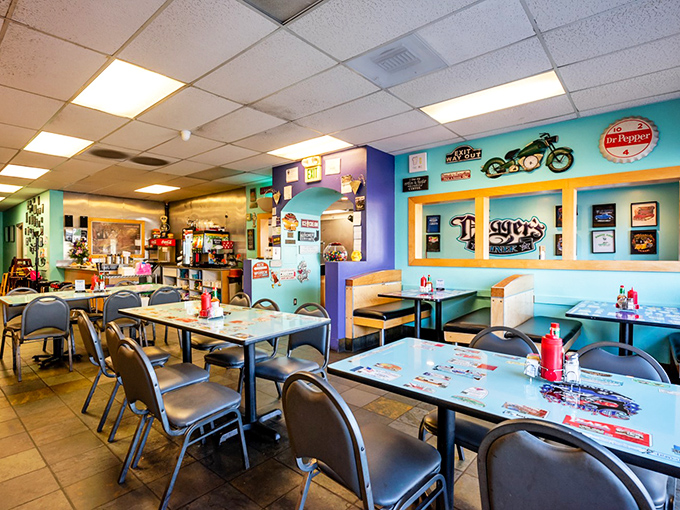 Tables awaiting their next hungry patrons, each one a stage where countless breakfast dramas and lunch soliloquies have played out.